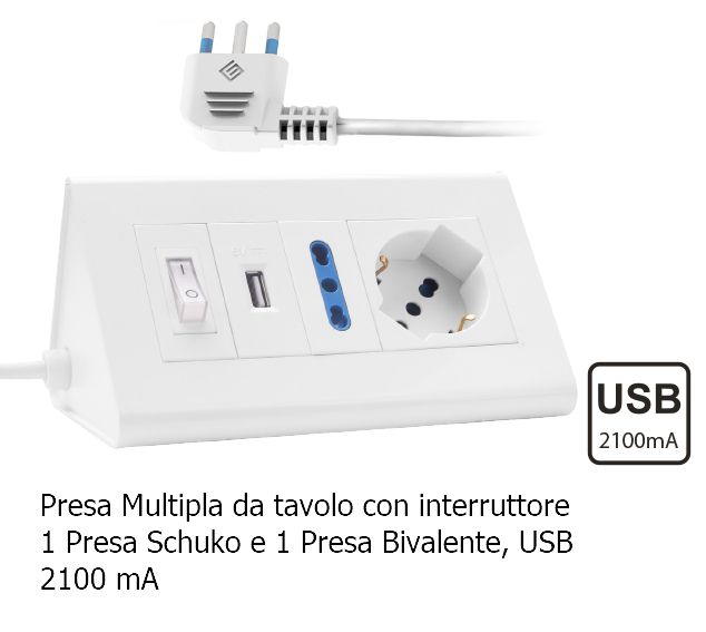 ItabWeb | MULTIPRESA DA TAVOLO 2 POSTI SCHUKO + USB - SPINA 16A - NOVALINE